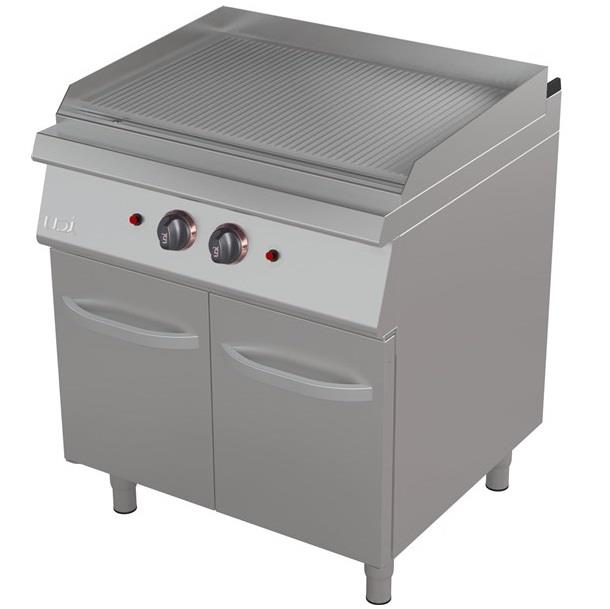 Fry top a gás superfície duplo nervurado c/ armário